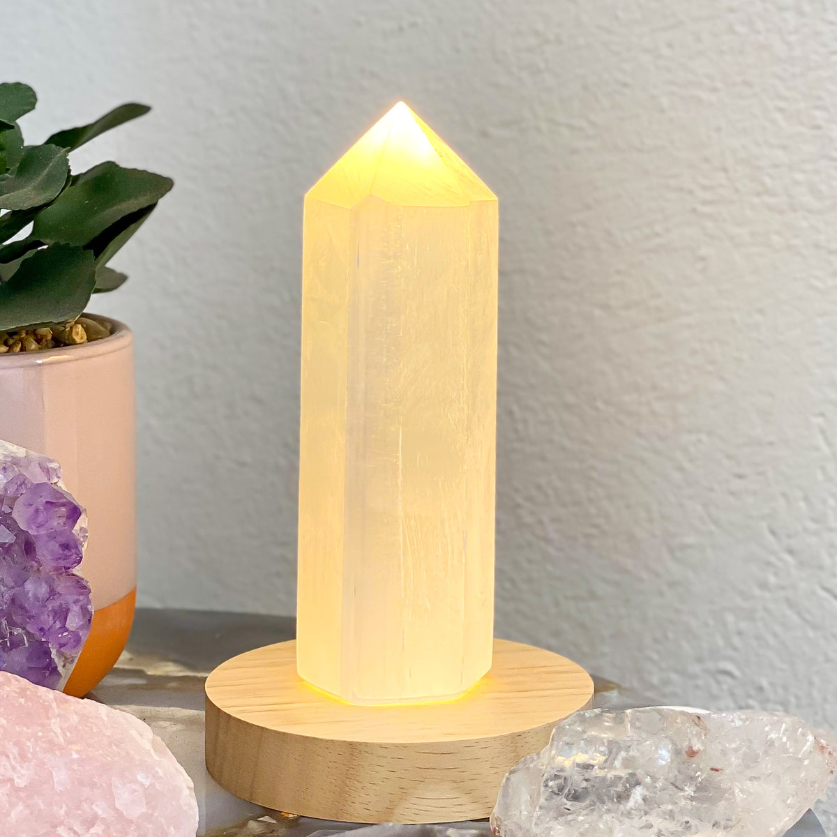 Selenite Generator 15cm- White Light — Aus Crystals