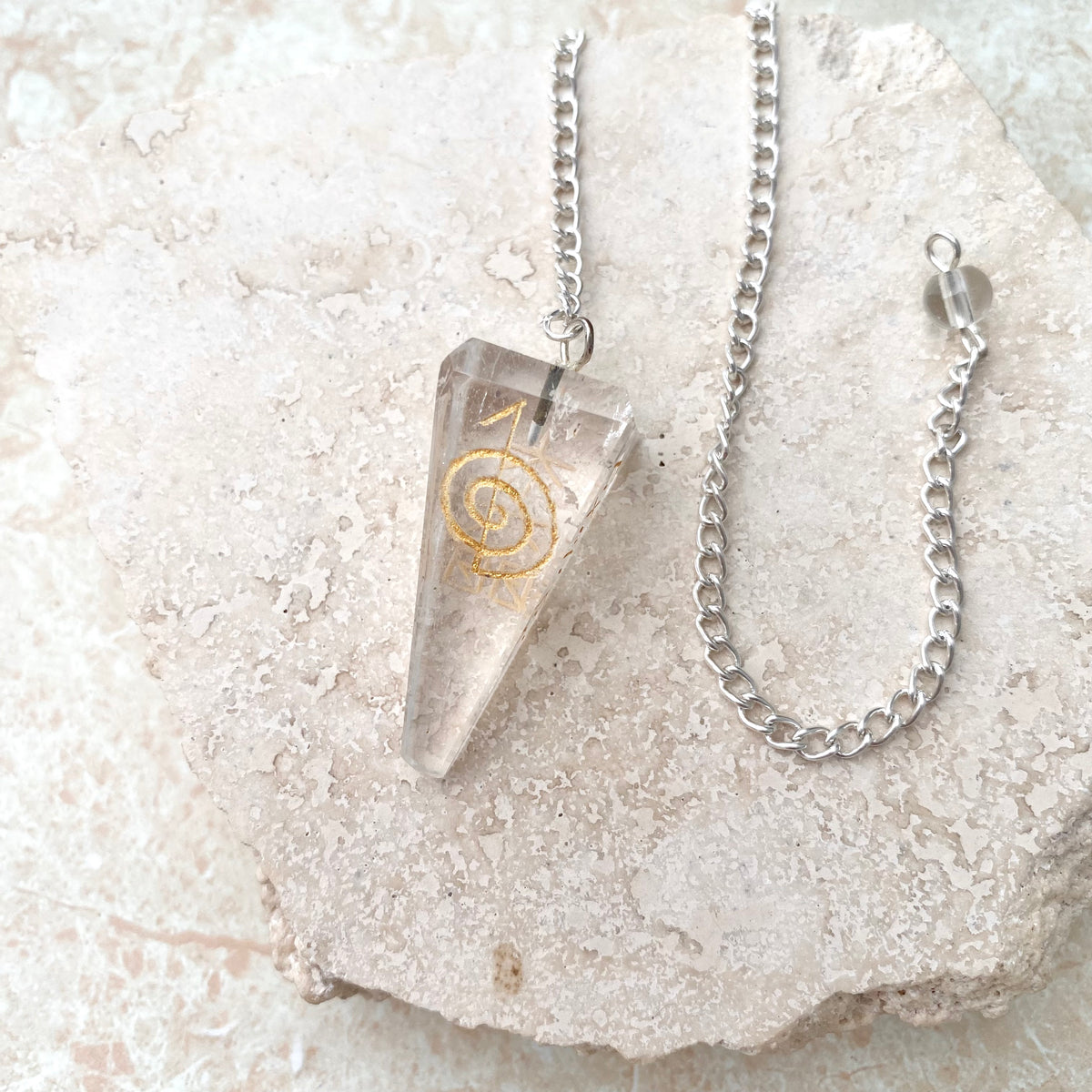 Clear Quartz Symbol Faceted Pendulum — Aus Crystals