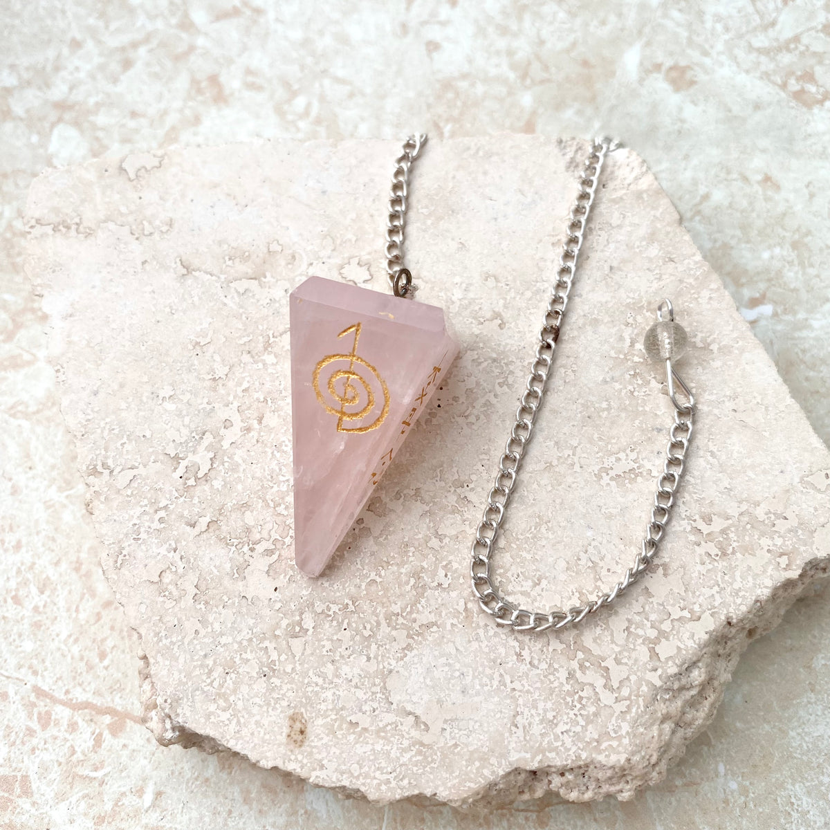 Rose Quartz Symbol Faceted Pendulum — Aus Crystals
