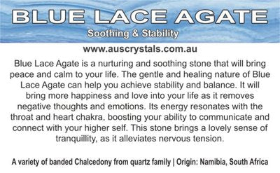 Blue Lace Agate Info Card 25pc pack — Aus Crystals