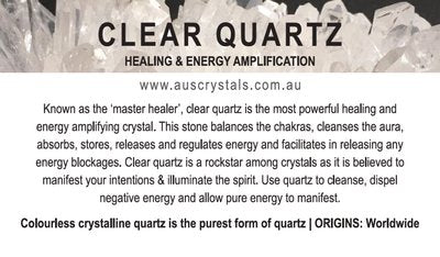 Clear Quartz Info Card 25pc pack — Aus Crystals